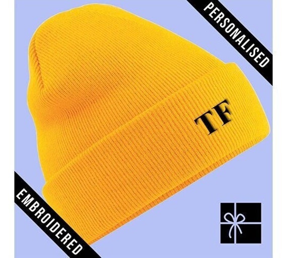 Personalised Golden Yellow Beanie Hat Fully EMBROIDERED - Etsy UK
