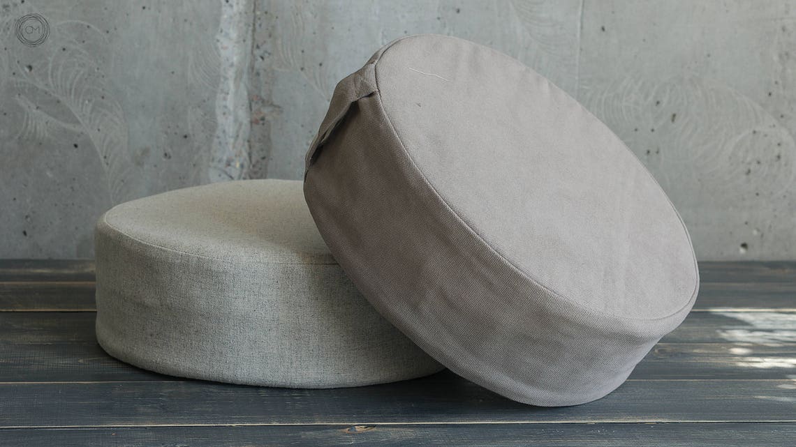 Organic Hemp Round Ottoman Pouf, Scandinavian Boho Floor Cushion ...