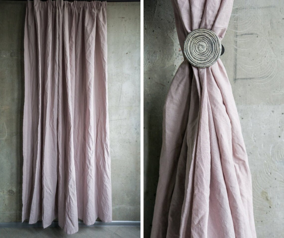 Linen Pink Curtain Panel Bedroom Window Drape Natural Home - Etsy
