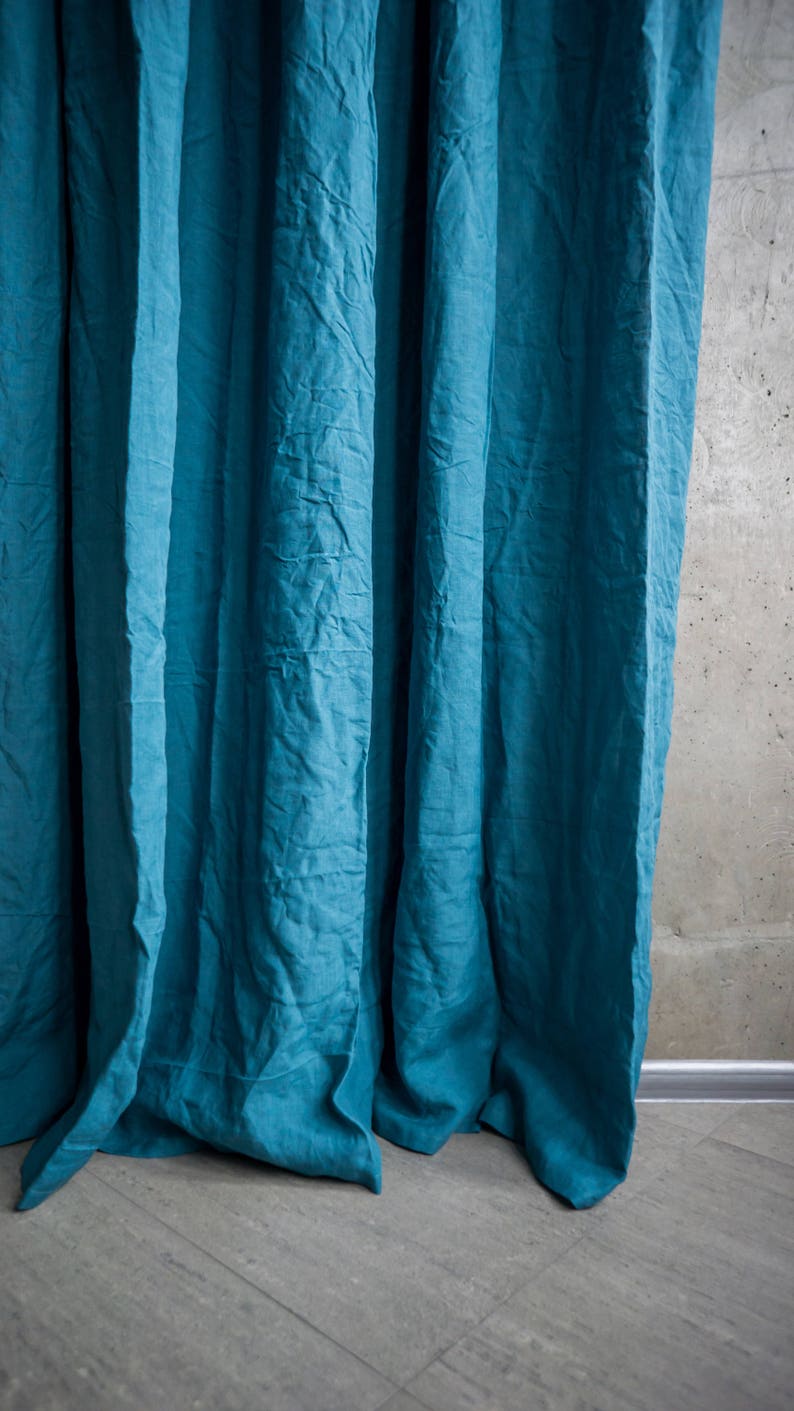 Turquoise Linen Curtain Bohemian Drape Panel Living Room - Etsy