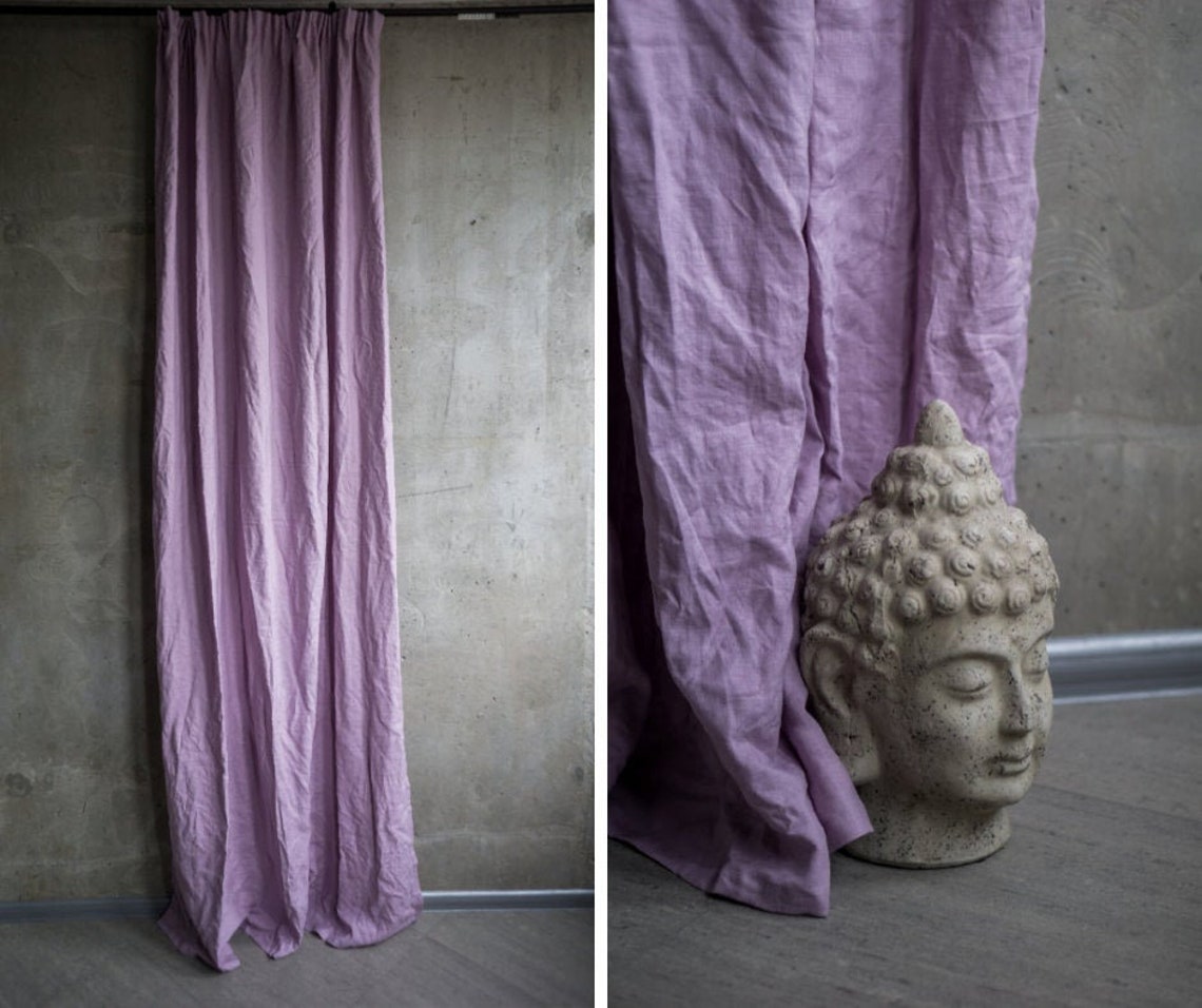 Purple linen curtains custom lilac curtain panels natural | Etsy