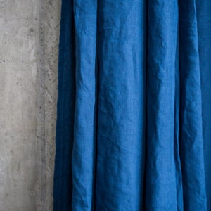 Blue Linen Curtains, Minimalist Linen Drapes, Organic Fabric Window ...