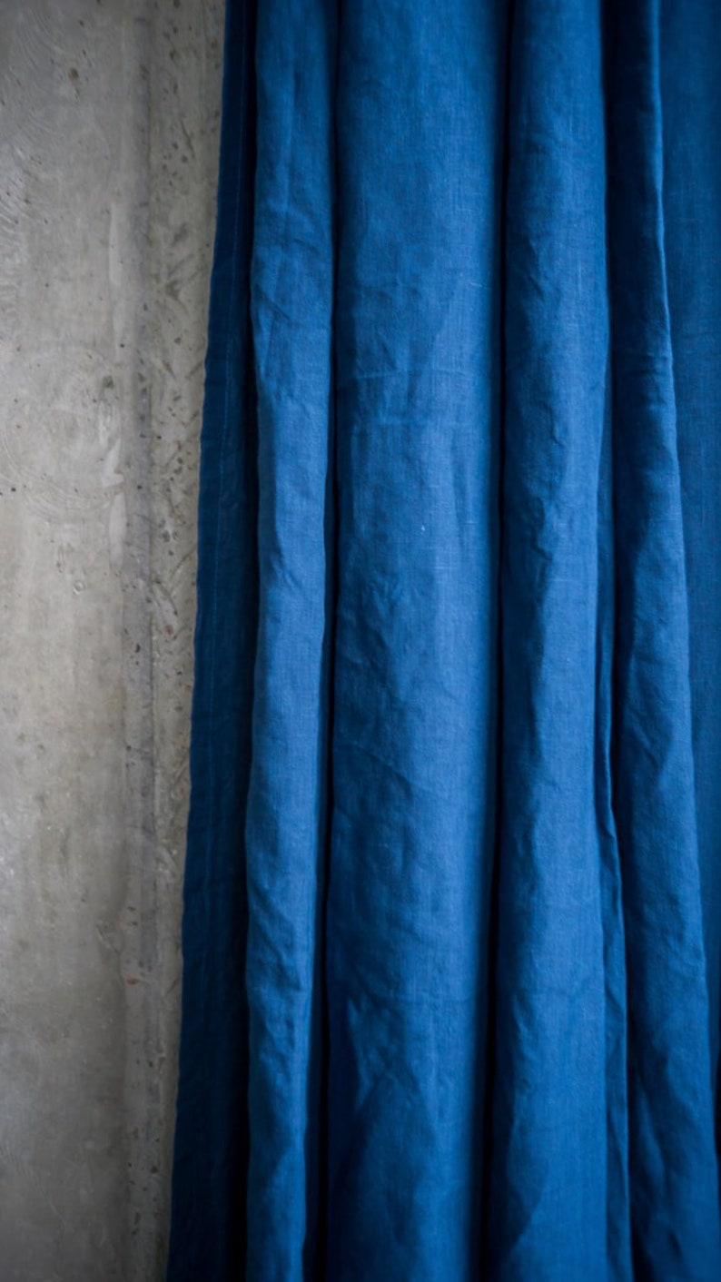 Blue Linen Curtains, Minimalist Linen Drapes, Organic Fabric Window ...