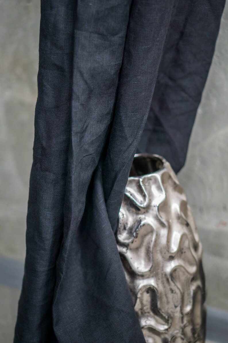 Black Linen Curtains Natural Drapery Panel Blackout Modern - Etsy