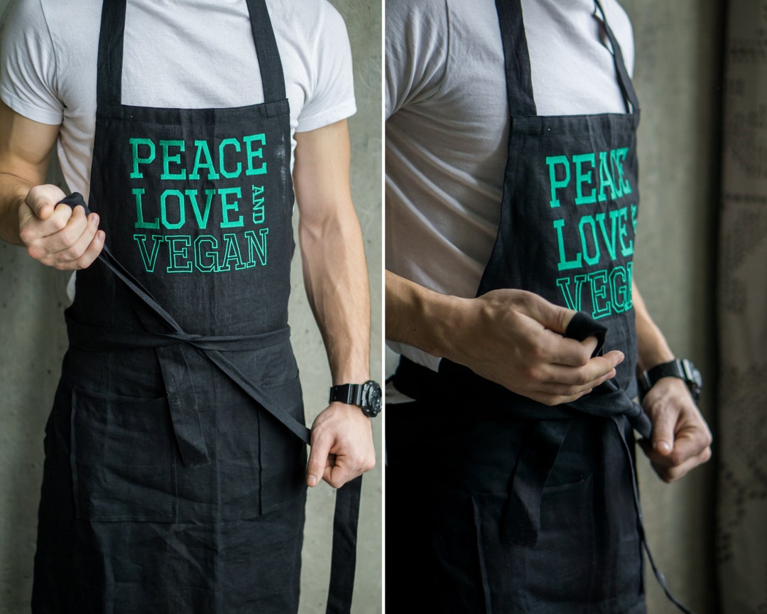 Black Linen Apron for Men: Personalized Vegan Gift - Etsy