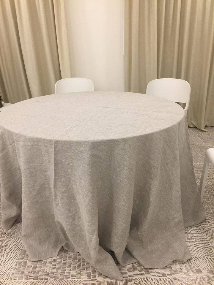 Grey round linen tablecloth Natural linen table top Large | Etsy