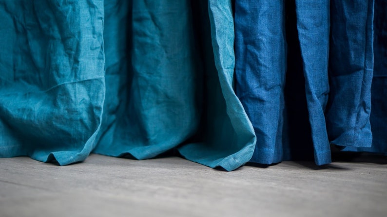 Blue Linen Curtains, Minimalist Linen Drapes, Organic Fabric Window ...