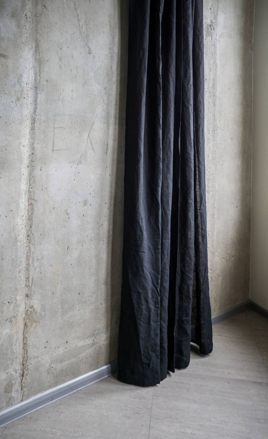 Black Linen Curtains Natural Drapery Panel Blackout Modern - Etsy