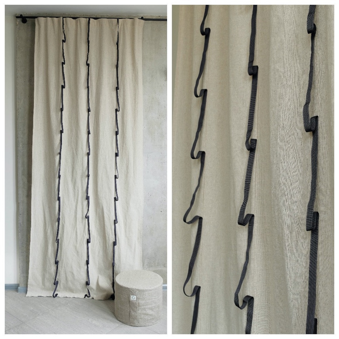 Gray Linen Stitching Curtains Cottage Scandinavian Style - Etsy