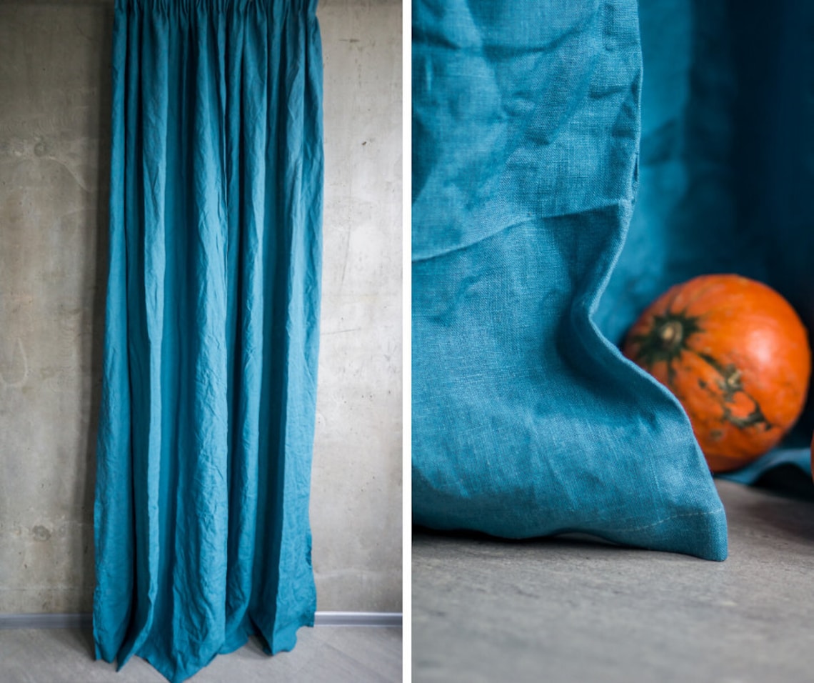 Turquoise Linen Curtain Bohemian Drape Panel Living Room - Etsy