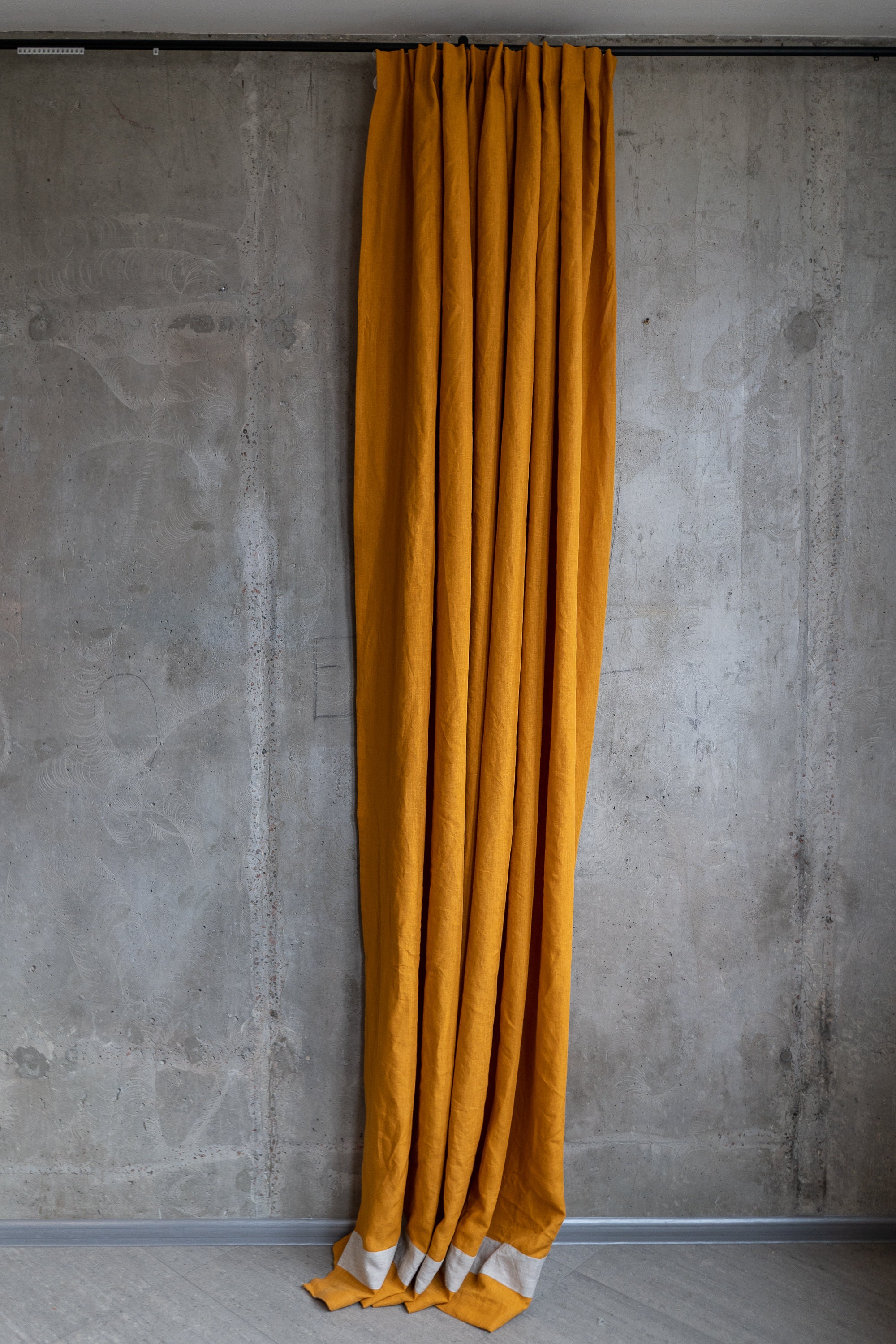 Mustard Yellow Linen Curtains, Farmhouse Boho Minimalist Window Drapes ...