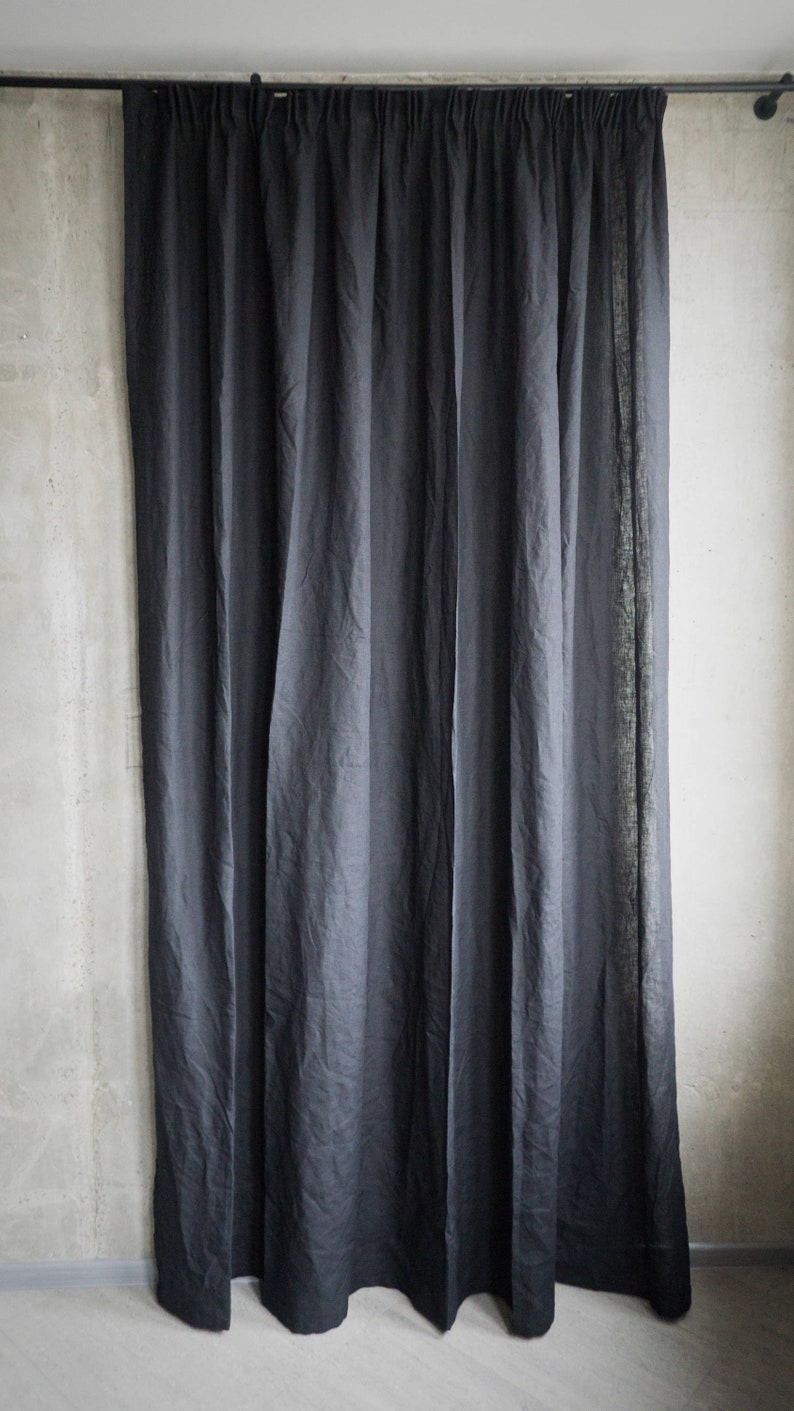 Black Linen Curtains Natural Drapery Panel Blackout Modern - Etsy