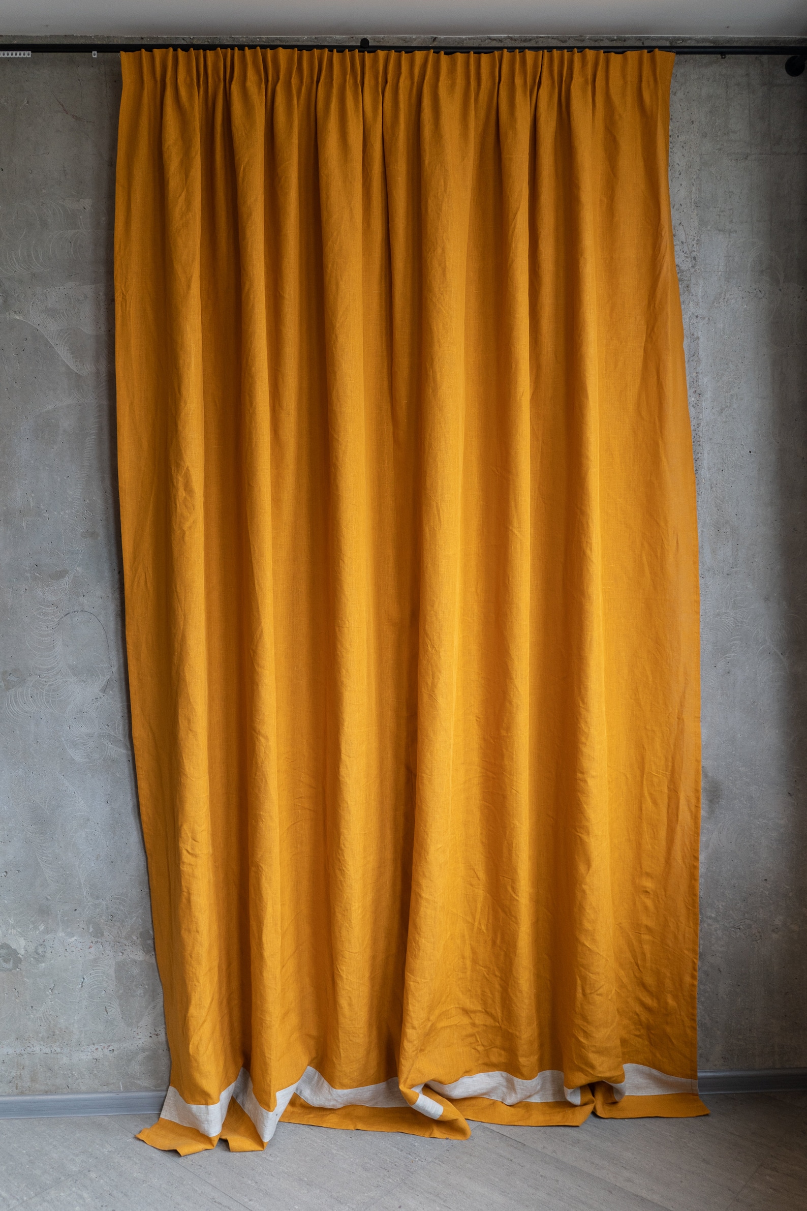 Mustard Yellow Linen Curtains, Farmhouse Boho Minimalist Window Drapes ...