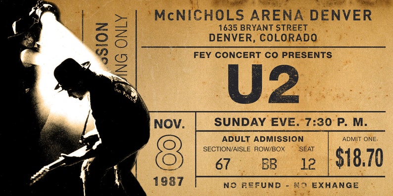DIGITAL FILE ONLY*** U2 1987 Ticket Stub Poster Artwork - Etsy
