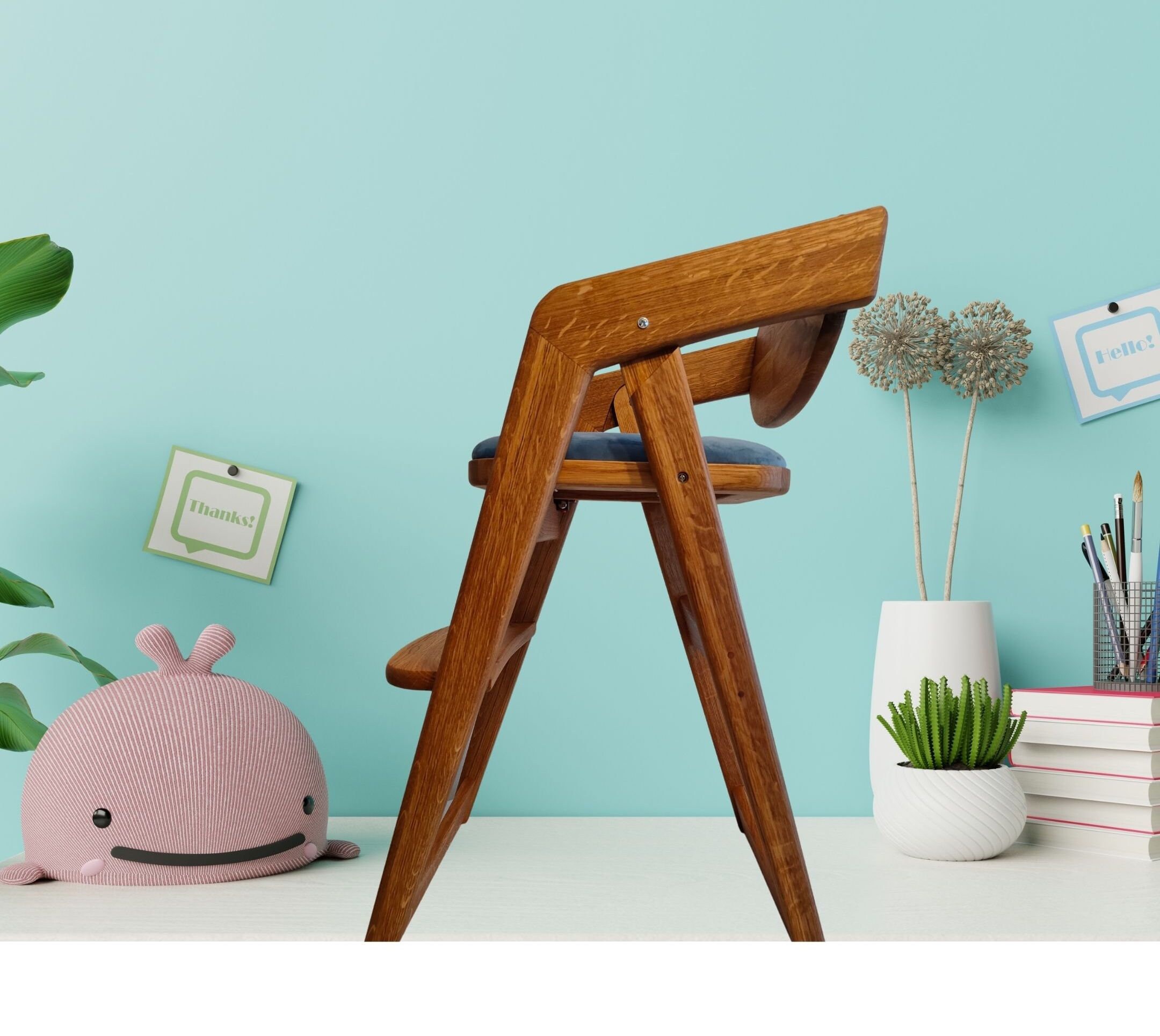Wooden Baby Highchair Feed Kids High Chair Feeding Chair for Toddler ...