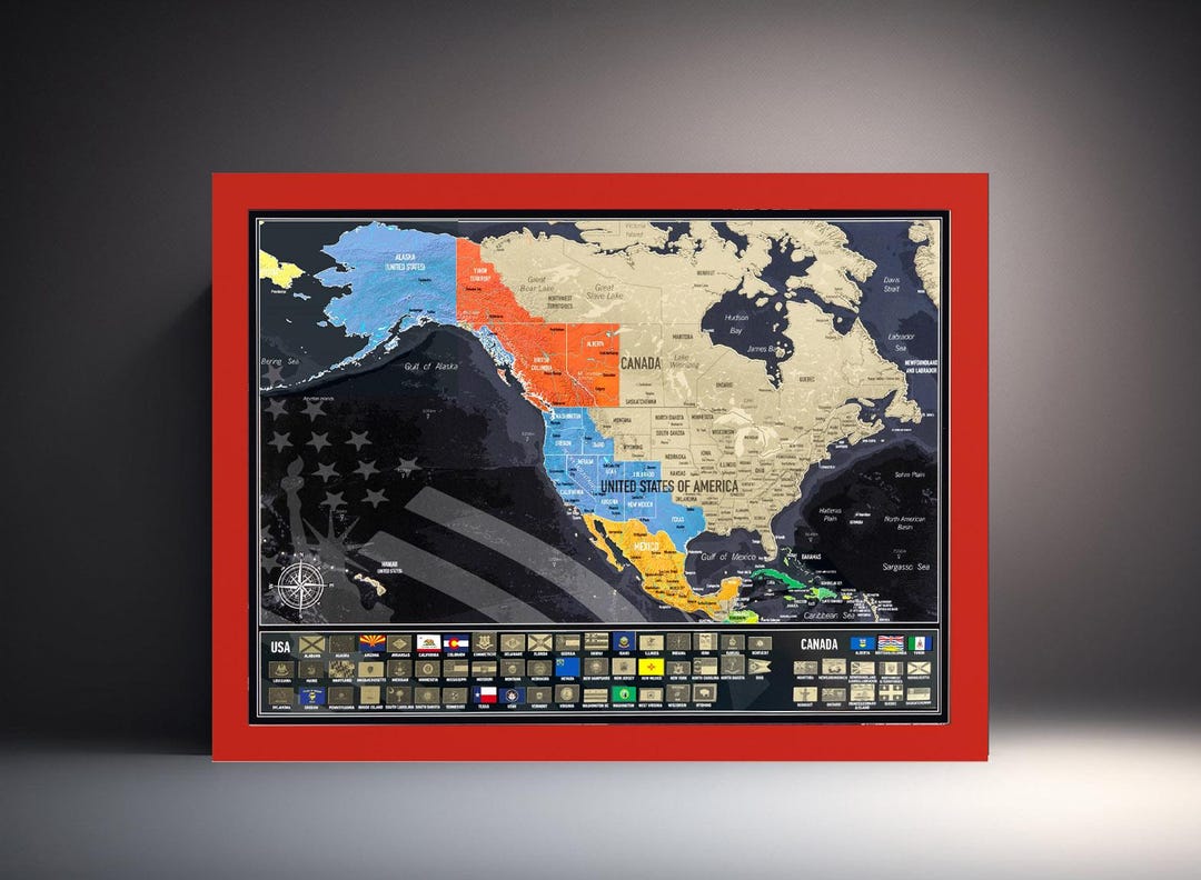 My Travel Map - Scratch Map of North America, 51 Flags of the US States ...