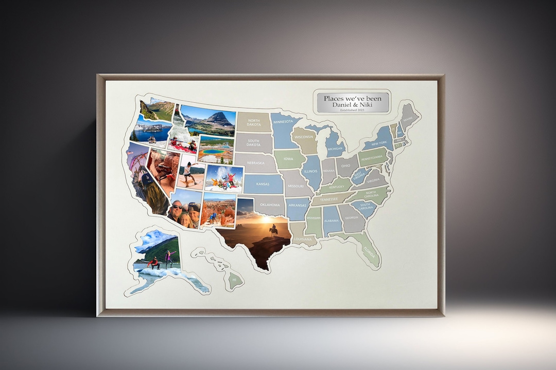 Personalized USA Photo Map With Wooden Frame – Create a Travel Collage ...