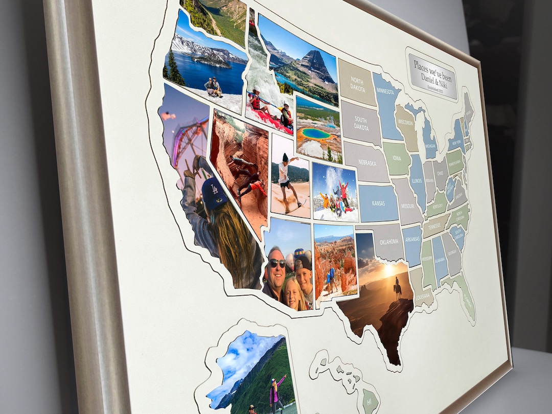Personalized USA Photo Map With Wooden Frame: Travel Collage Gift - Etsy