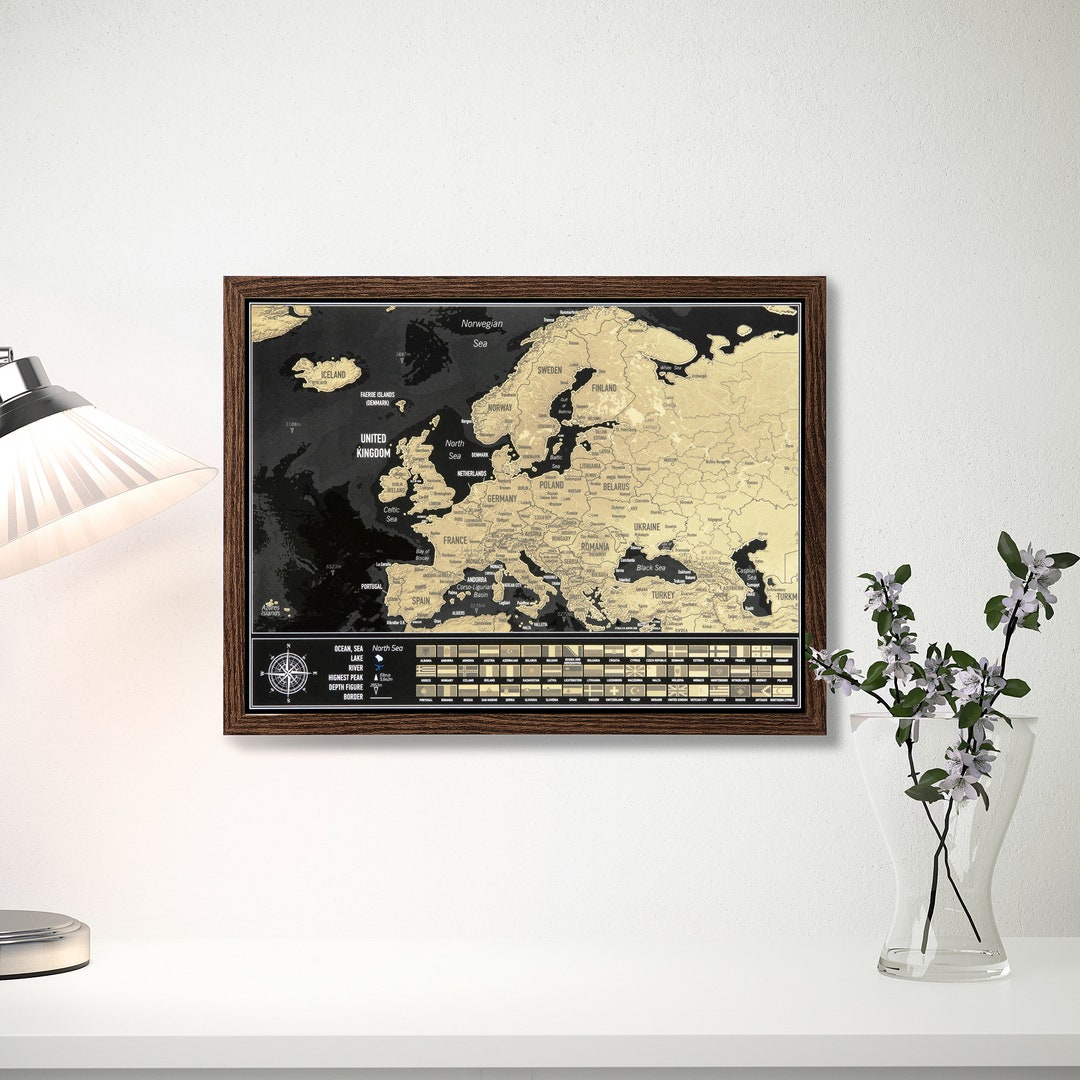Mapa de Europa de Scratch mapa de viaje con banderas 42x30cm - Etsy España