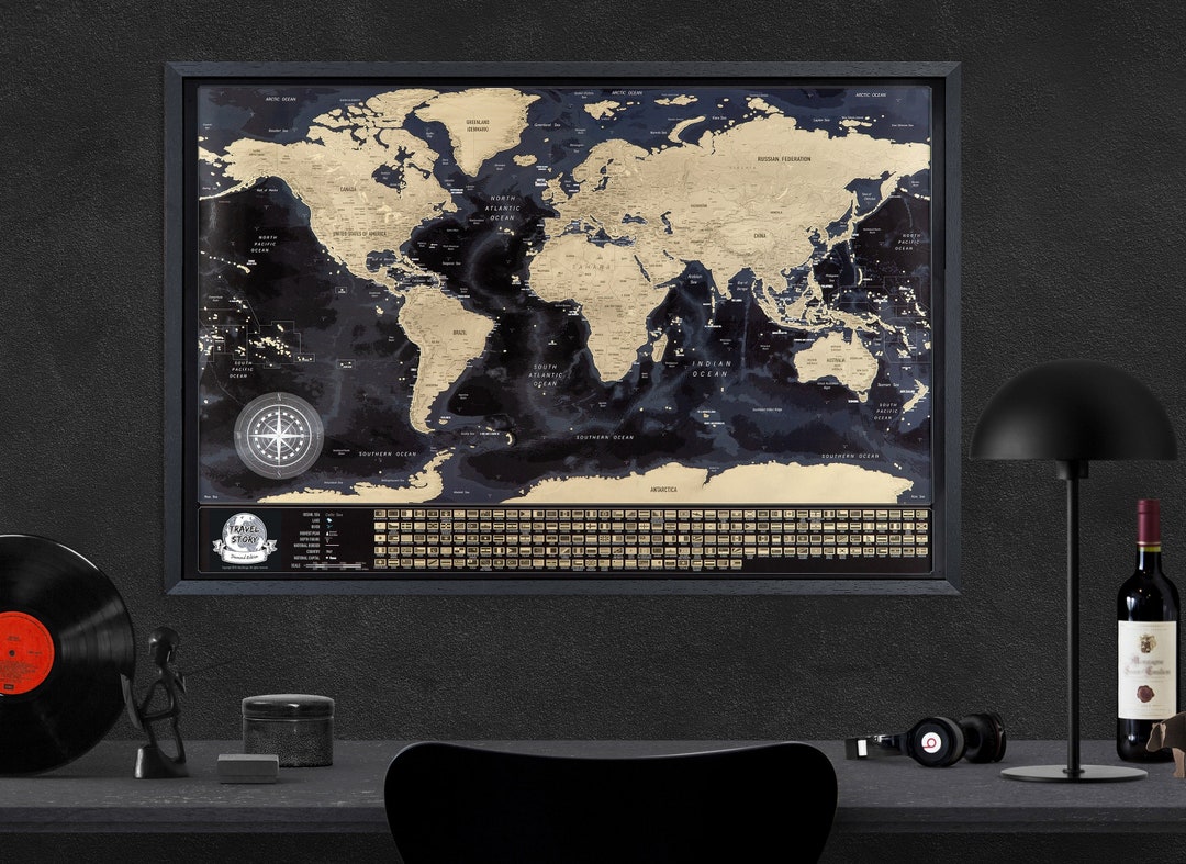 Scratch World Map With Wooden Frame Scratch off Map With Frame ...