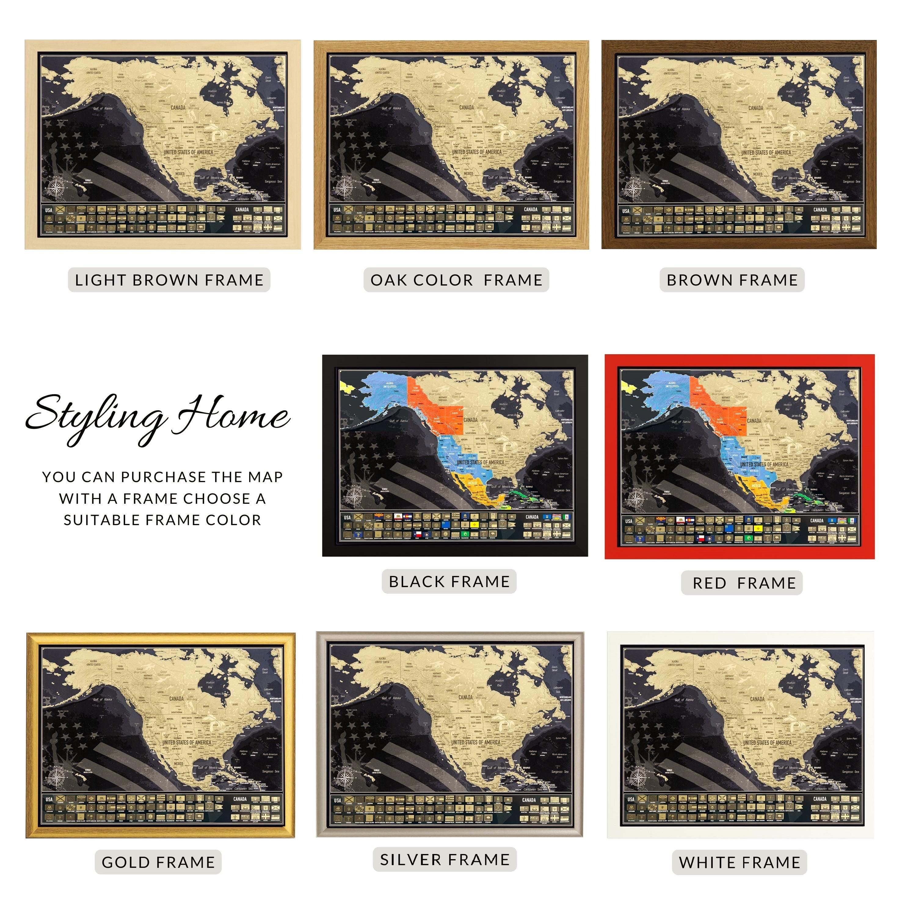 North America Scratch off Map With US States & Canadian Provinces Flags ...