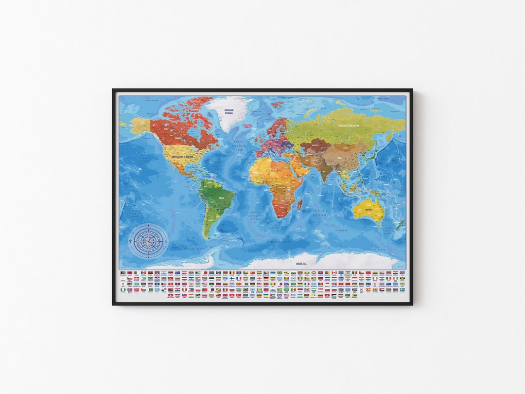 Mappa del mondo: mappa personalizzata di colore blu (file digitale ...