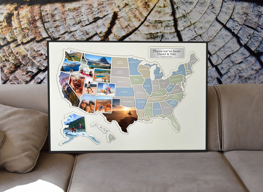 Personalized 50 States USA Photo Map With Wooden Frame – Create Your ...
