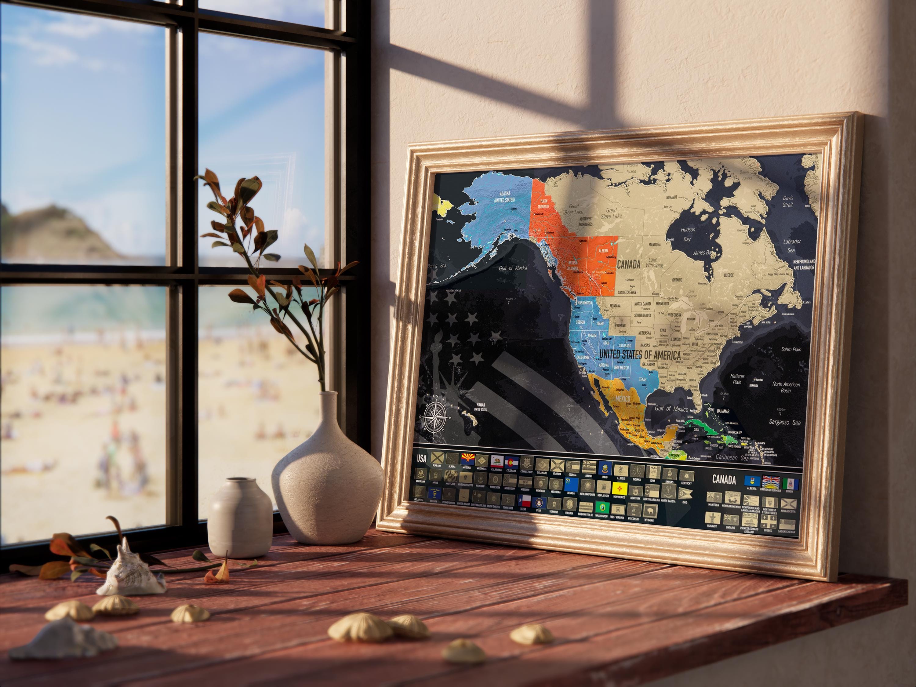 North America Scratch off Map With US States & Canadian Provinces Flags ...