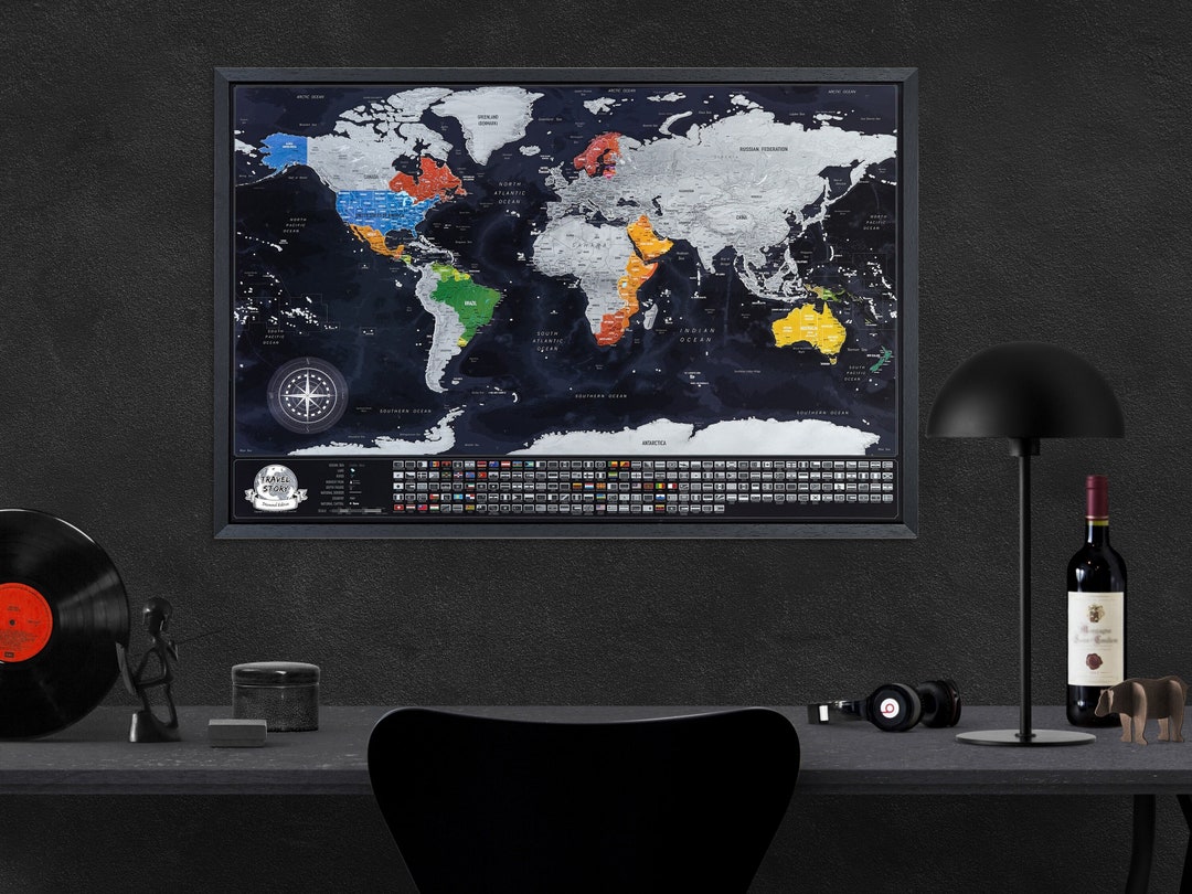 Interactive Scratch-off World Map With Country Flags Travel Map Poster ...
