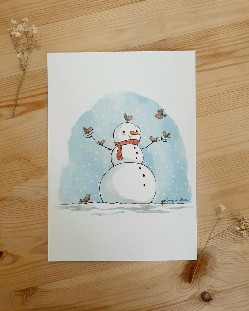 Postal Navidad Muñeco De Nieve Snowman Christmas Card - Etsy