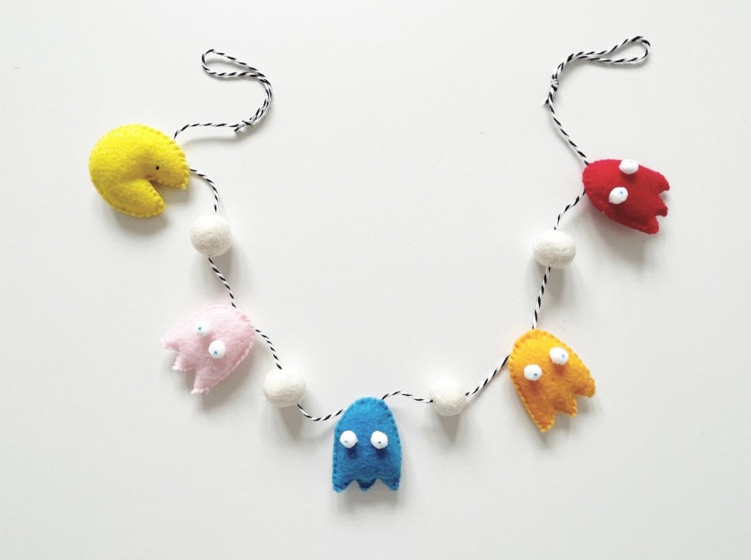 Pac-man Felt Garland, Retro Home Decor, Colourful Wall Hanging, Hand ...
