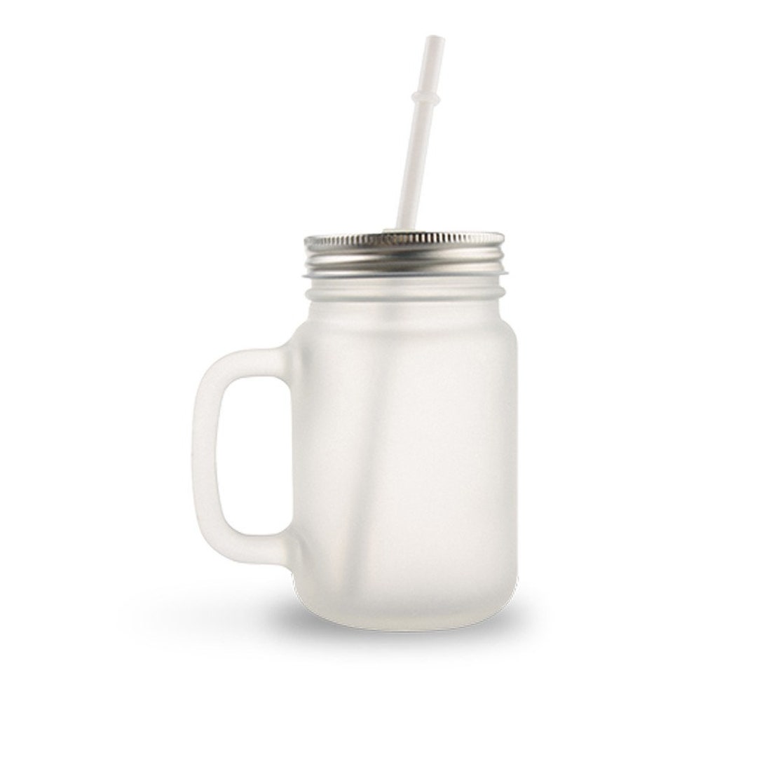 Blank Frosted Mason Jar With Handle, Lid & Straw for Sublimation and ...