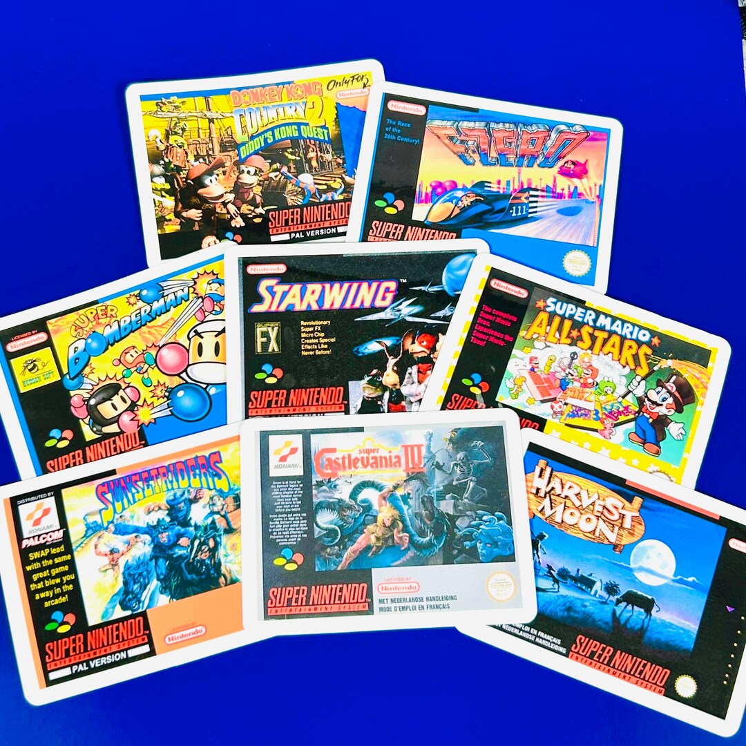 SNES Super Nintendo Box Art Vinyl Waterproof Glossy Stickers 8x5.5cms ...