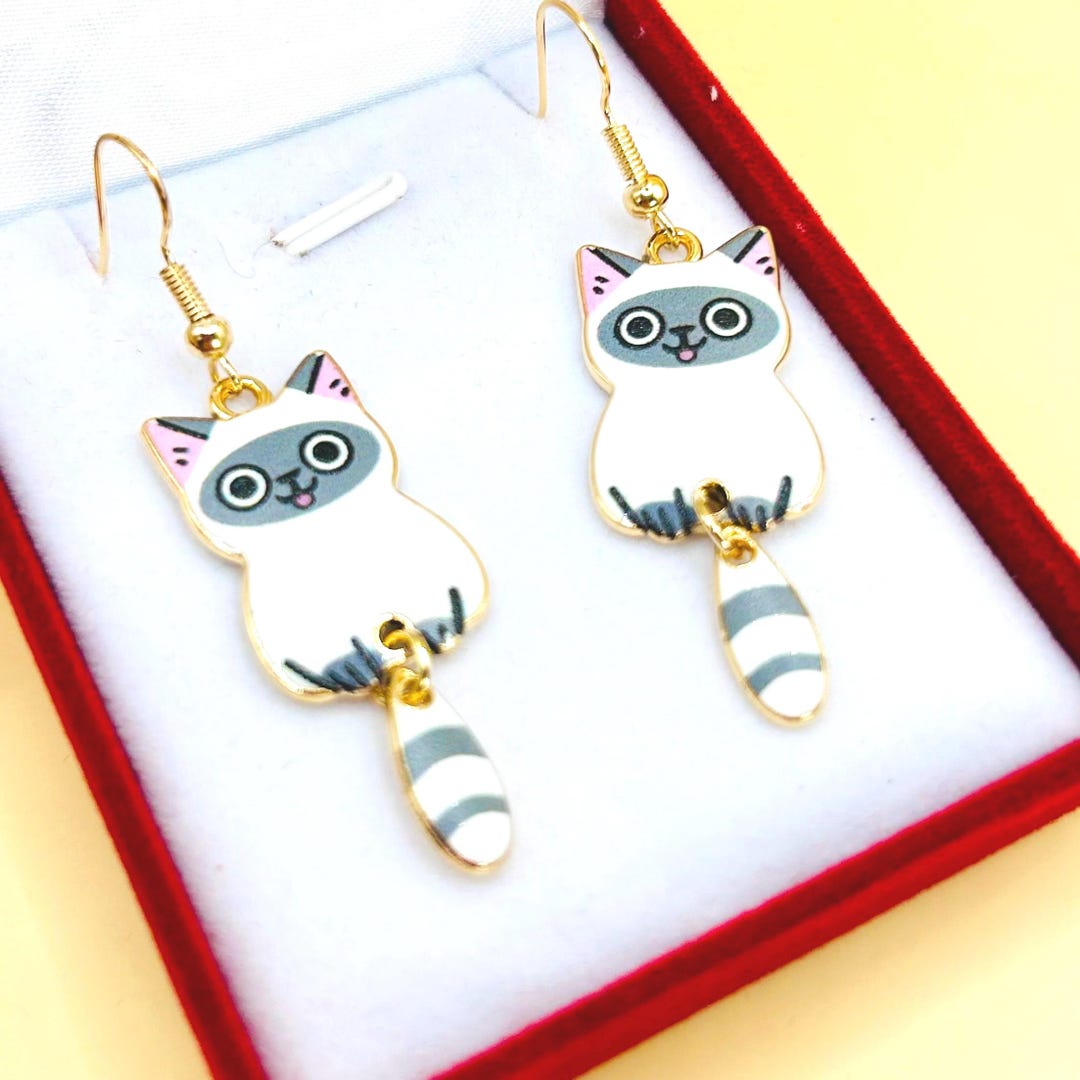 Cute Cat Wagging Tale Drop Dangle Earrings Alloy Crazy Cat Lady Gift ...