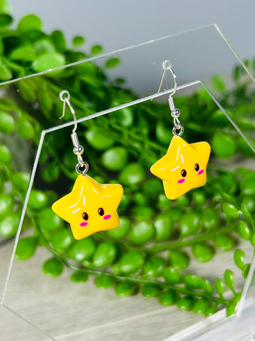 Mario Bros Inspired Yellow Star Drop Dangle Earrings 925 Silver ...