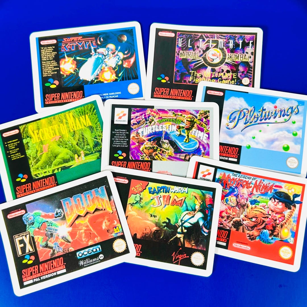 SNES Super Nintendo Box Art Vinyl Waterproof Glossy Stickers 8x5.5cms ...