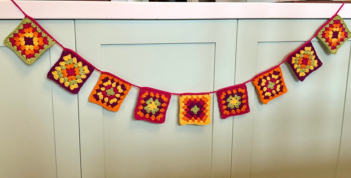 Crochet Colourful Garland,granny Square Pennant Garland,crochet Bunting ...