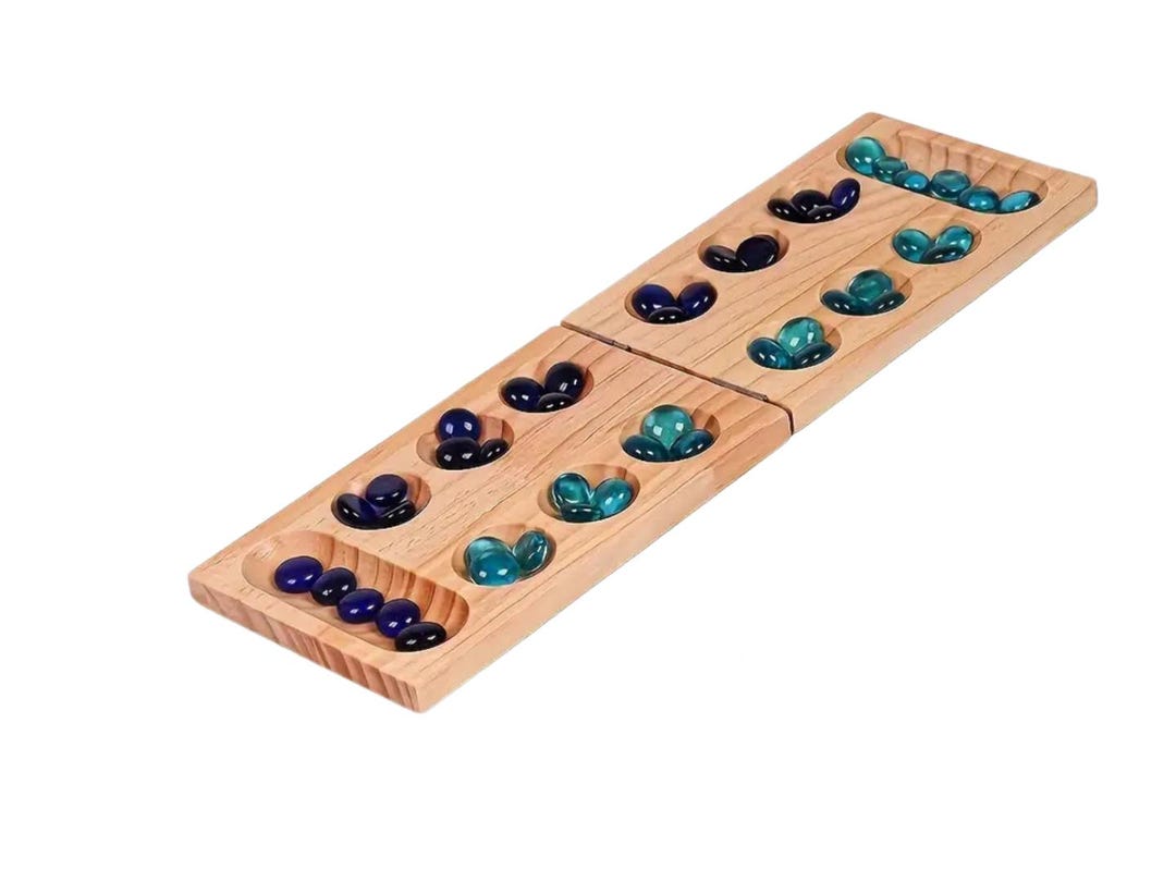 Mancala Kalaha Board Game With Folding Wooden Board Natural Stone ...
