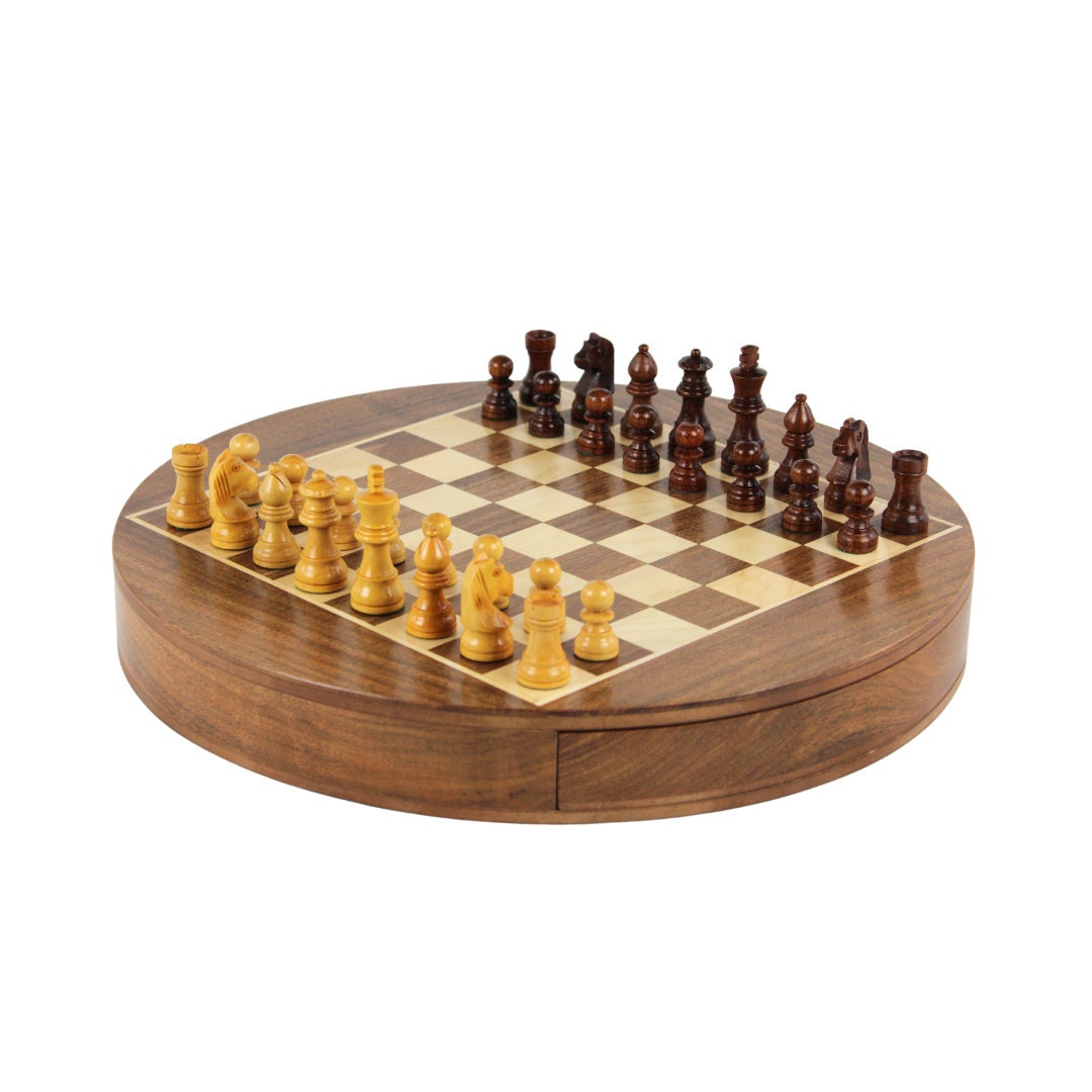 Solid Wood Round Chess Set 12 Inch - Etsy