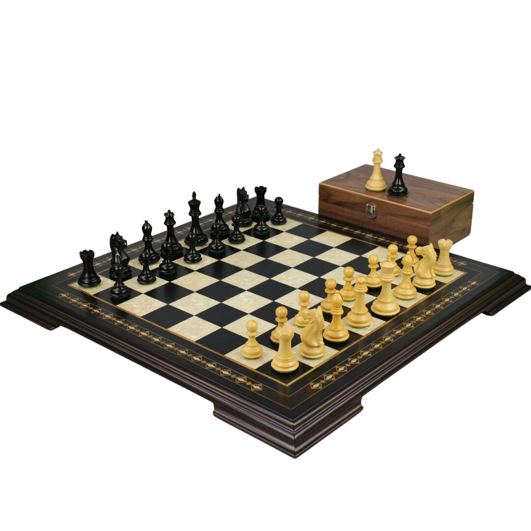 Helena Chess Set Ebonywood 20 Ebonised Fierce Knight Staunton Pieces 3. ...