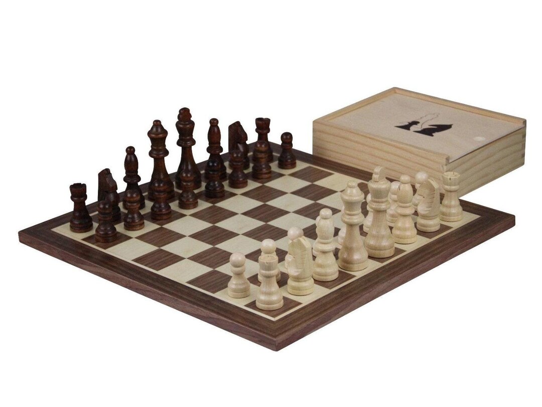 Walnut Chess Set With Chess Pieces and Chess Box 14 Inch - Etsy
