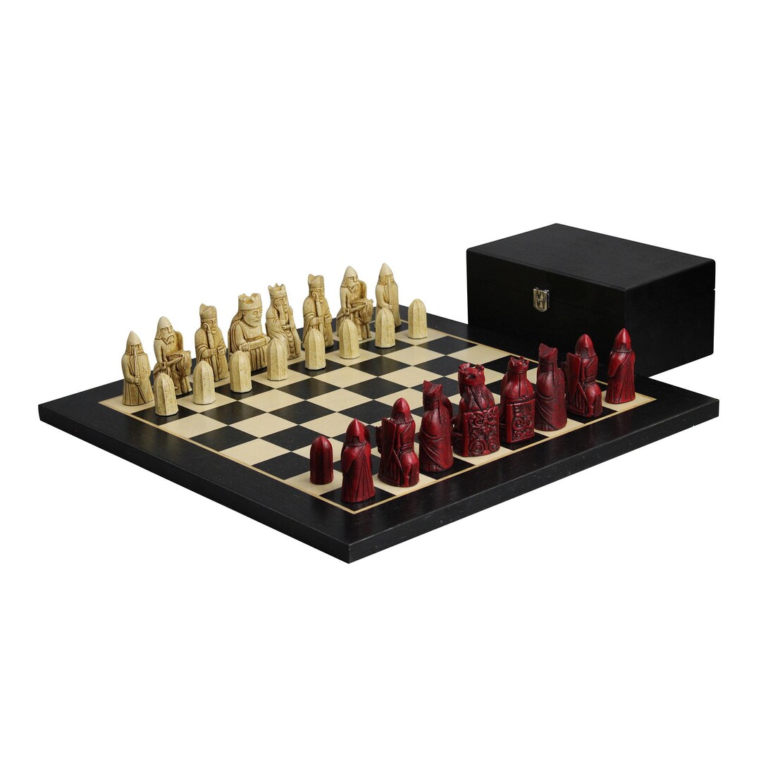 Isle of Lewis Chess Set With Ii Ivory & Red Resin Chess Pieces 3.5 Inch ...