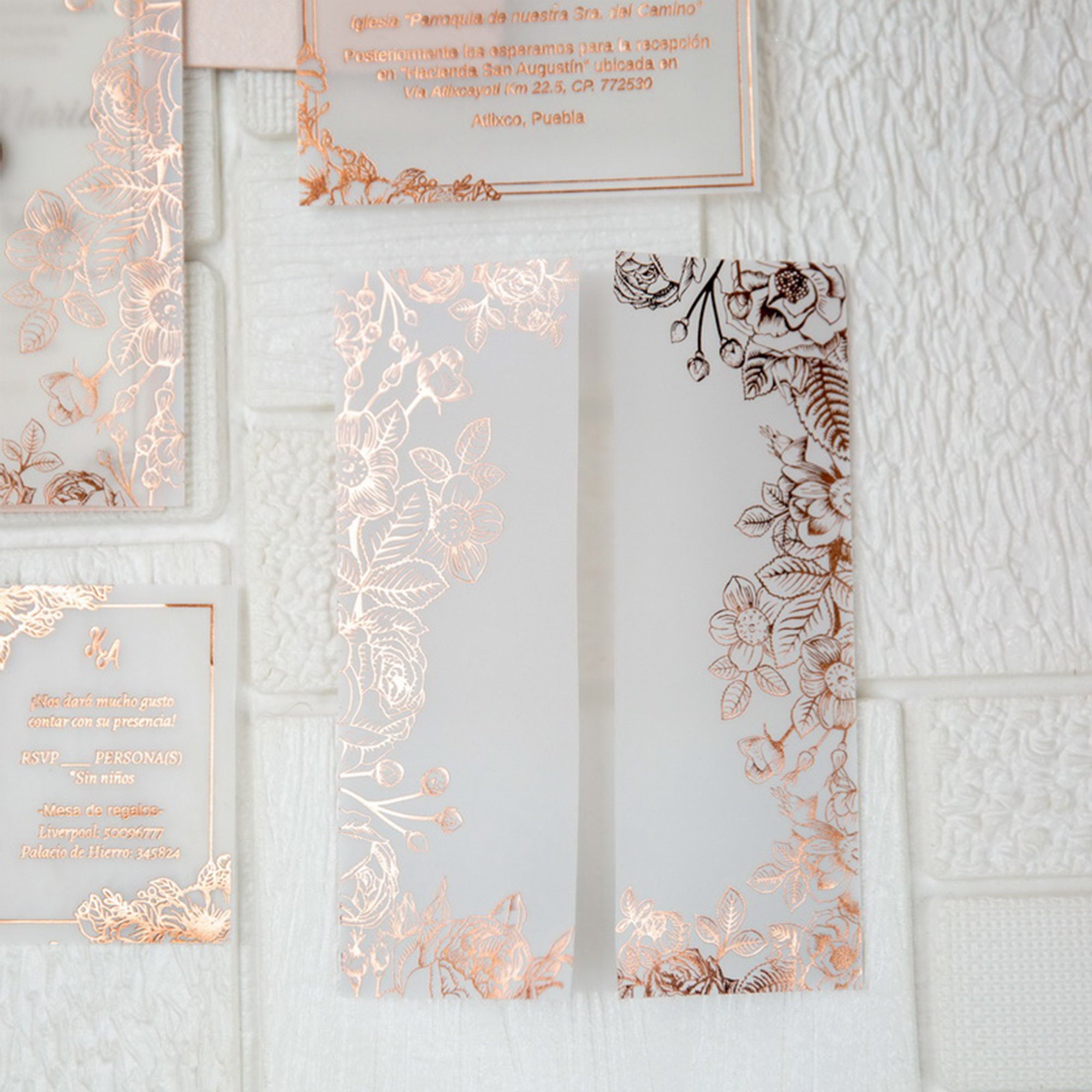 Rose Gold Foil Floral Vellum Pocket Invites, Vellum Invitations, Rose ...