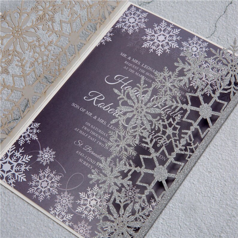 Snowflake Gatefold Wedding Invitation, Glitter Gatefold Invite, Glitter ...