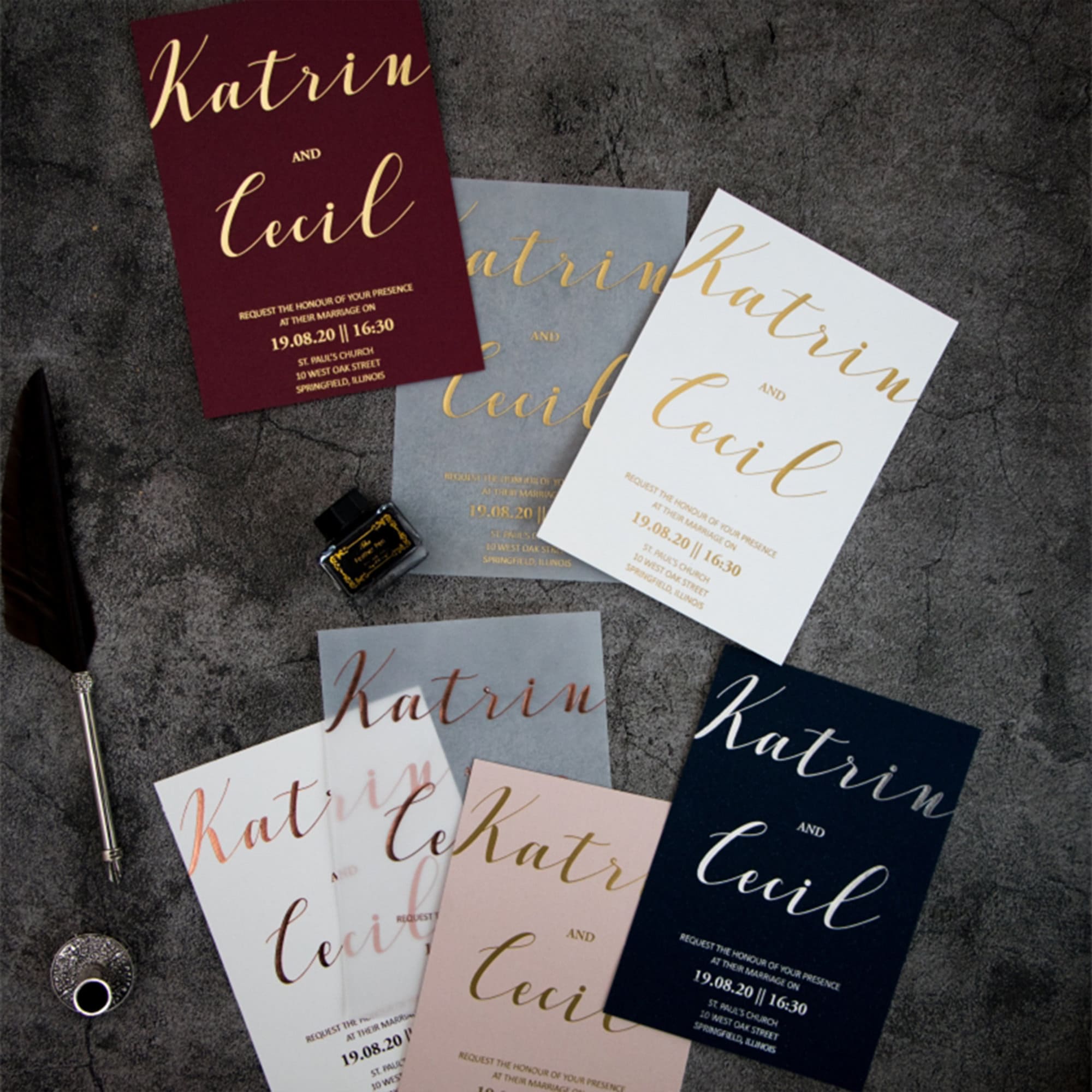 Foil Wedding Invitations & RSVP Set With Envelopes, Wedding Invitation ...