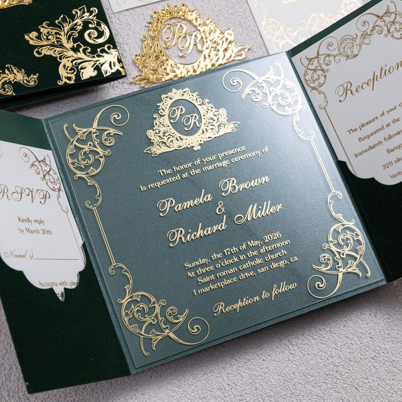Velvet Gold Foil Wrap Invitation Suite, Easy Pocket Invitations, Velvet ...