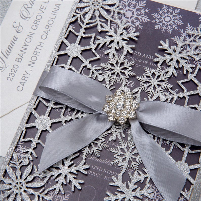 Snowflake Gatefold Wedding Invitation, Glitter Gatefold Invite, Glitter ...