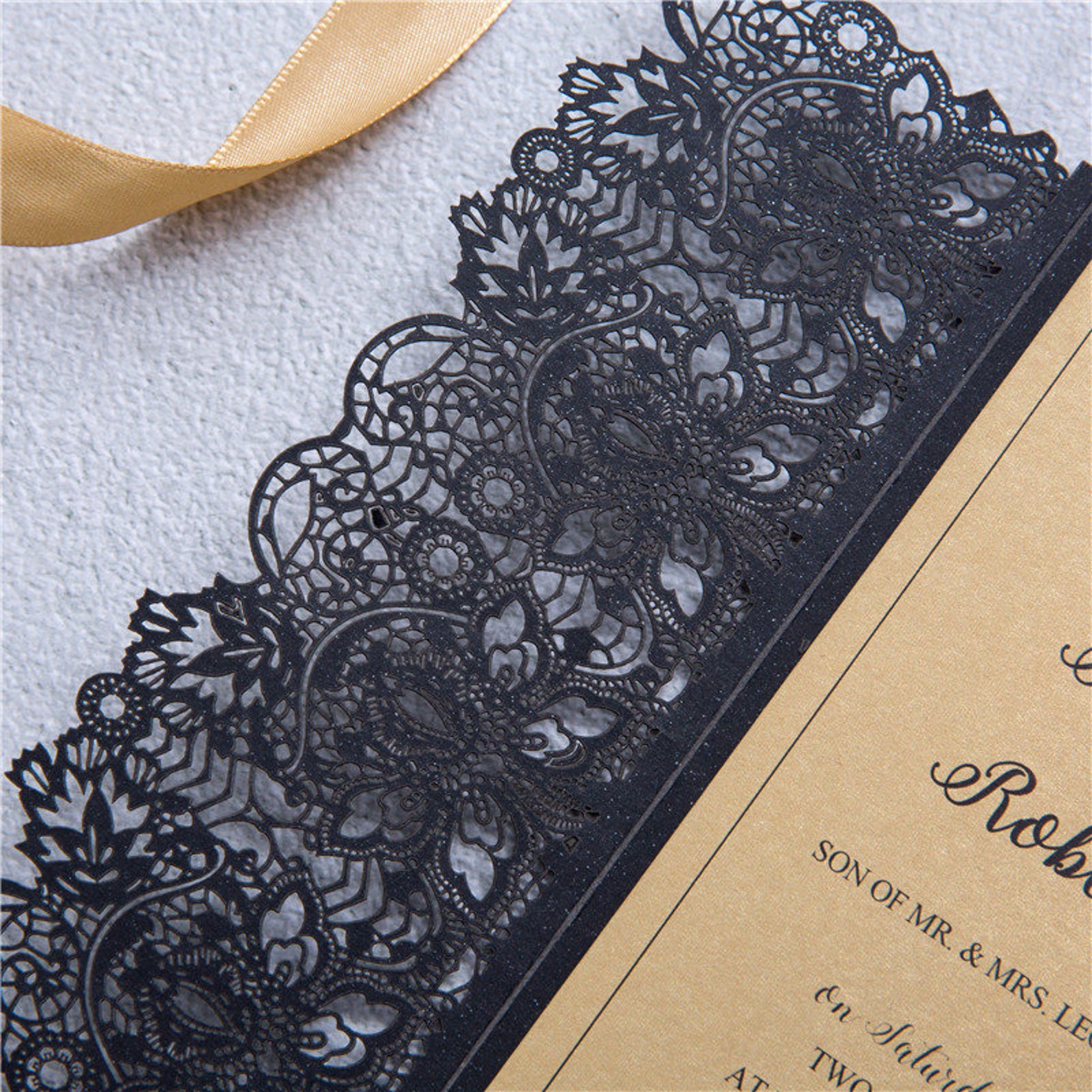 Elegant Lace Pocket Invitations Black and Gold Invitations - Etsy