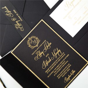 Black and Gold Foil Pocket Invites, Gold Foil Invitations, Gold ...
