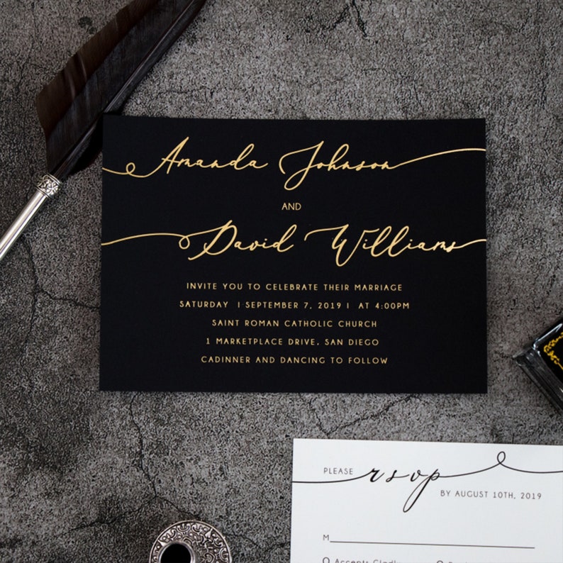 Foil Wedding Invitations & RSVP Set With Envelopes, Wedding Invitation ...